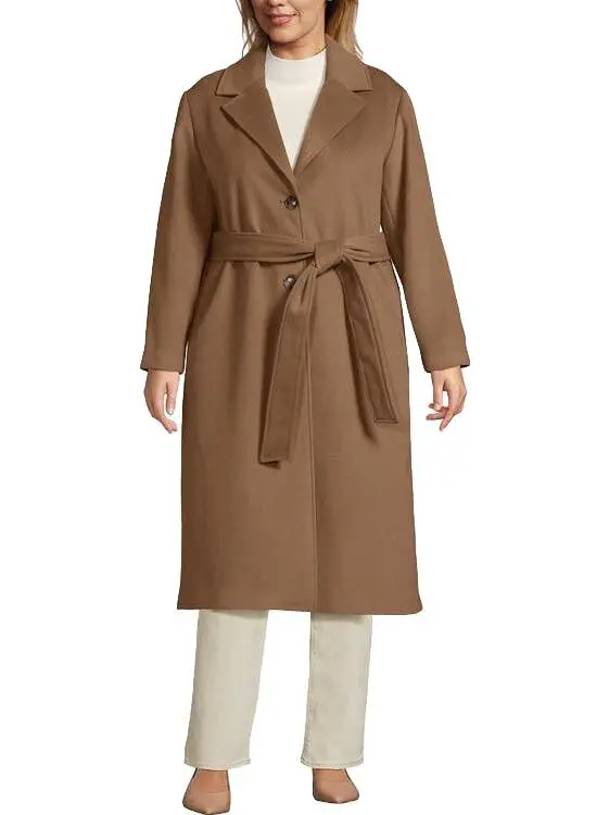 LANDS' END Wool-blend Long Wrap Coat - Honey Beige