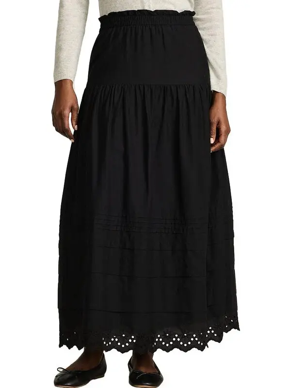 LANDS' END Voile Tiered Eyelet Maxi Skirt - Black