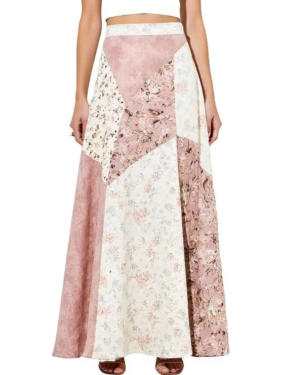 MODENAIRE Modaire Chevron Panel Floral Print Maxi Skirt - Patchwork Floral