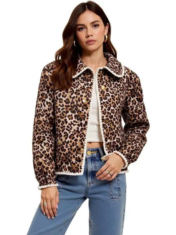 MODENAIRE Button-front Leopard Jacket With Contrast Trim - Leopard Print