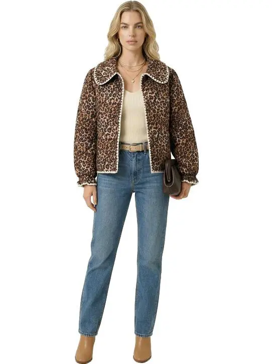 MODENAIRE Button-front Leopard Jacket With Contrast Trim - Leopard Print