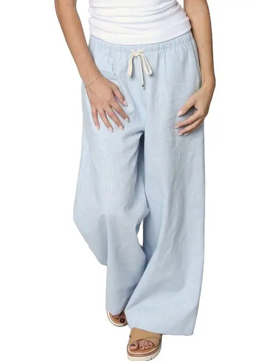 LEISURE LAB Linen Palazzo Pant - Azzuro