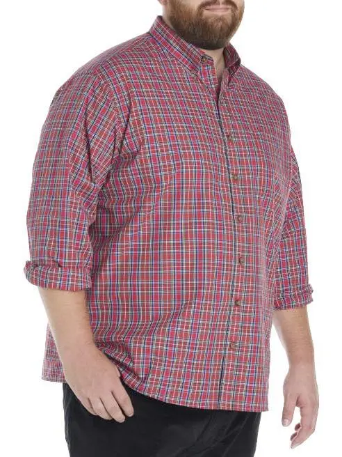 HARBOR BAY BY DXL Big & Tall Easy-care Small Plaid Sport Shirt - Red