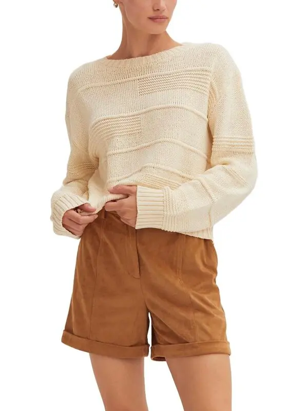 CRESCENT Textured Striped Sweater - Cream