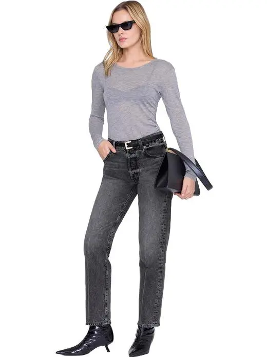 ANINE BING Sylvie Long Sleeve Crewneck Tee - Heather Grey