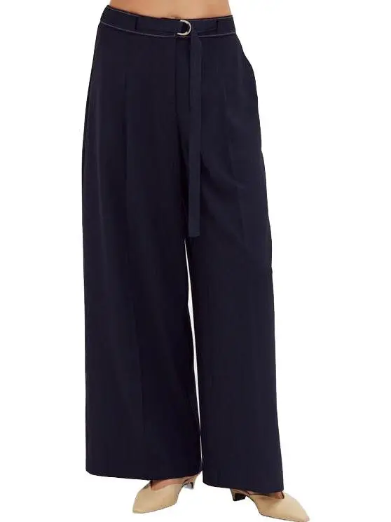 CRESCENT Contrast Stitch Belted Trousers - Midnight Blue