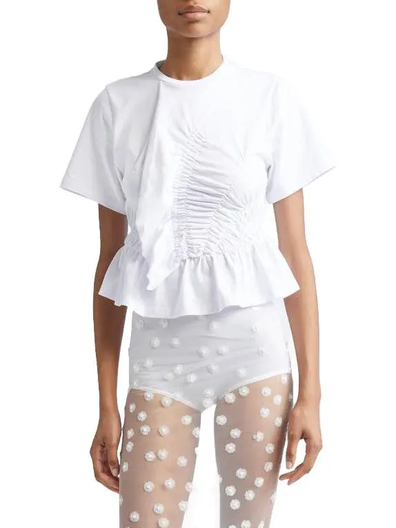 Cecilie Bahnsen Ace Smocked Jersey Peplum T-shirt - White