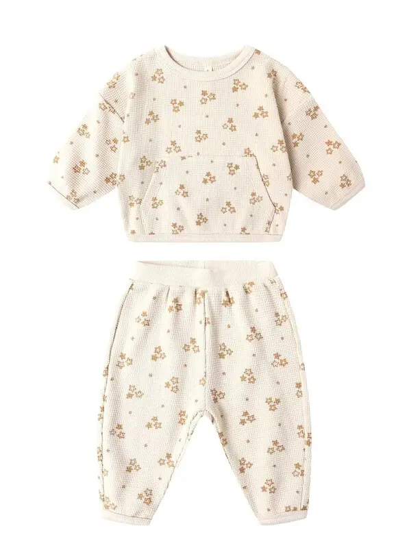 QUINCY MAE Star Print Waffle Knit Set - Natural