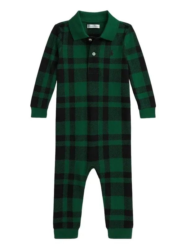 Ralph Lauren Plaid Cotton Romper - Green Multi