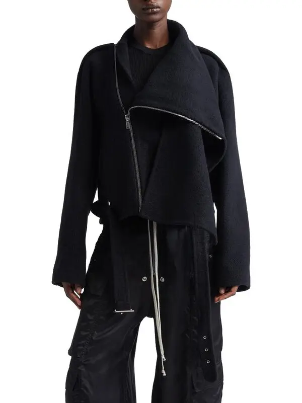 Rick Owens Concordians Cashmere Crop Flight Jacket - Black