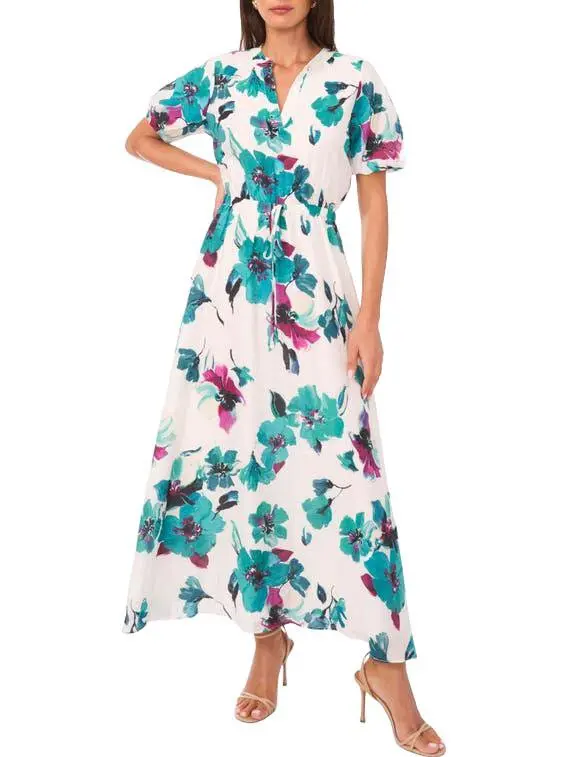 Vince Camuto Floral Print Puff Sleeve Maxi Dress - Jungle