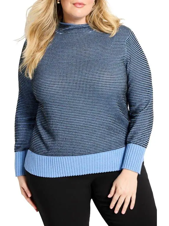 NIC+ZOE Pixel Knit Mock Neck Sweater - Blue Multi