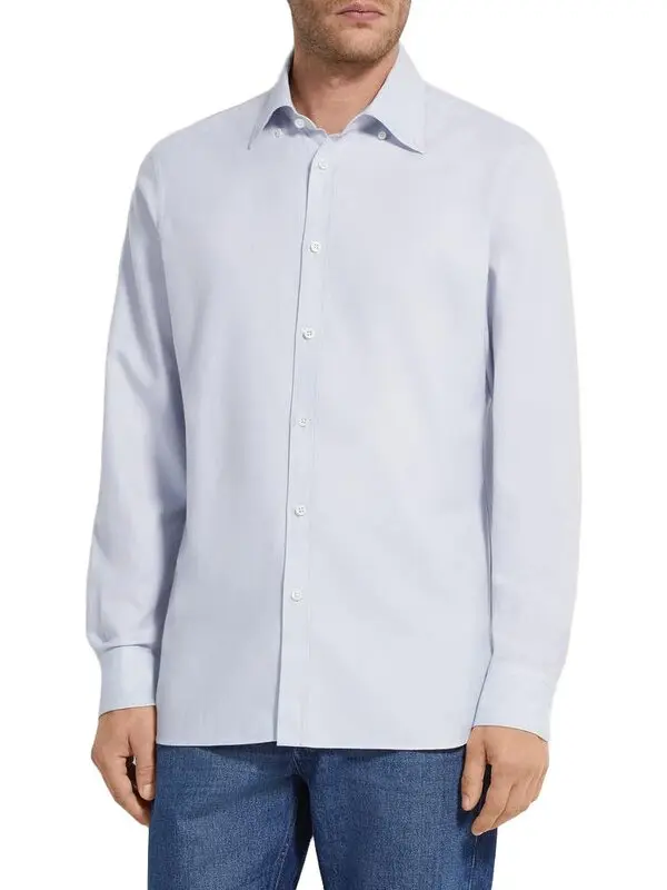 Zegna Cashco Cashmere & Cotton Button-down Shirt - Light Blue