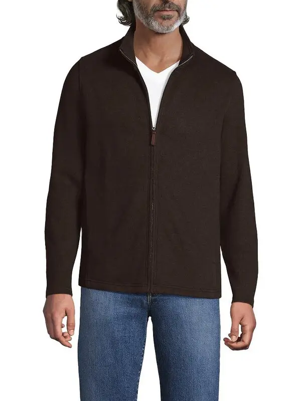 LANDS' END Bedford Rib Full Zip - Dark Walnut Brown Heather
