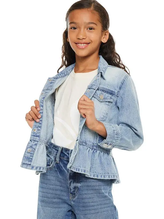 KANCAN Peplum Denim Jacket - Light Wash