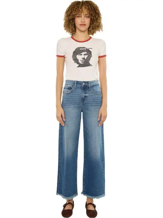 KANCAN High-rise Cropped Wide Leg Jeans - Medium Wash