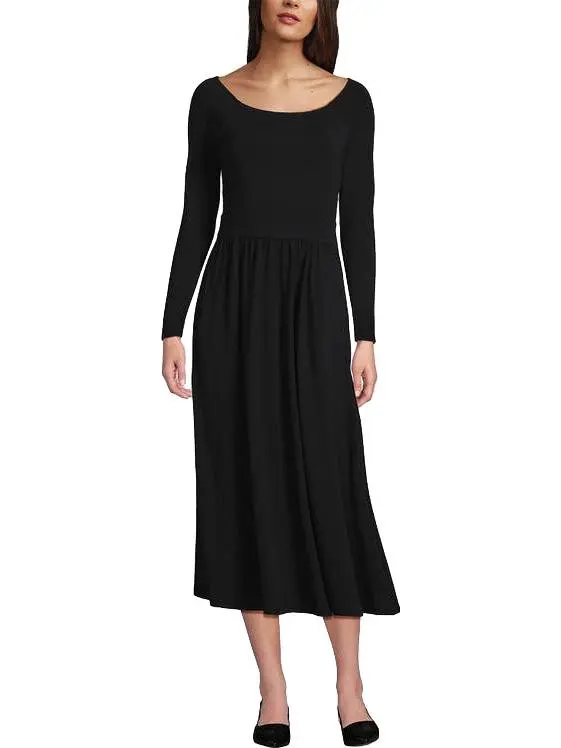 LANDS' END Cotton Modal Off-shoulder Midi Dress - Black