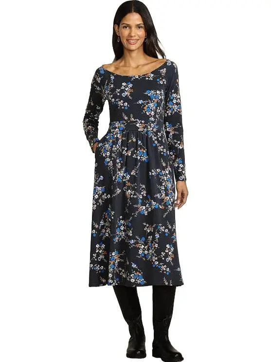 LANDS' END Cotton Modal Off-shoulder Midi Dress - Steel Gray Fall Floral