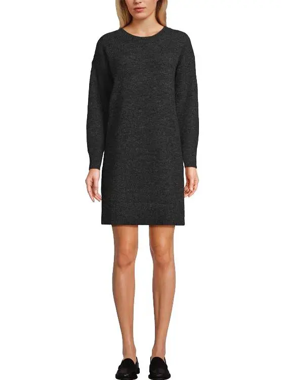 LANDS' END Mini Sweater Dress With Bow Detail - Dark Charcoal Heather
