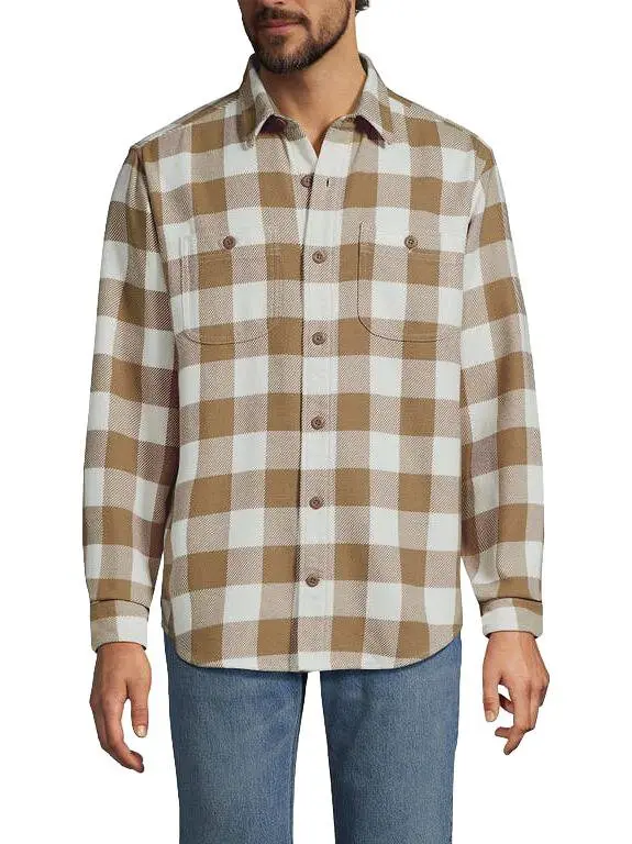LANDS' END Authentic Flannel Shirt With Corduroy Collar - Ivory/rich Camel Buffalo Check