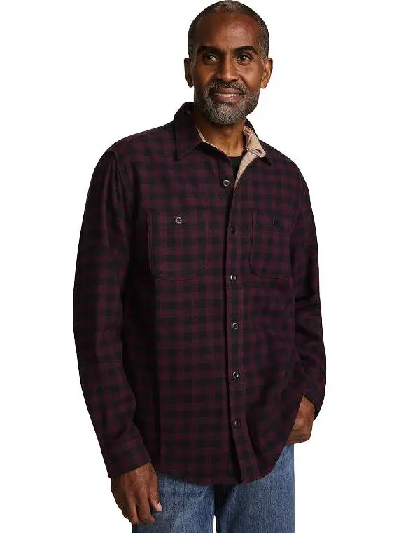 LANDS' END Authentic Flannel Shirt With Corduroy Collar - Lush Burgundy Check