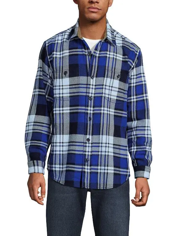 LANDS' END Authentic Flannel Shirt With Corduroy Collar - Navy/vibrant Lapis Plaid