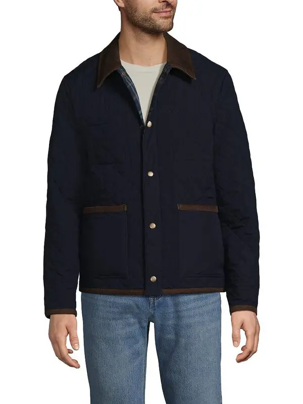 LANDS' END Reversible Insulated Barn Jacket - Radiant Navy/navy Plaid