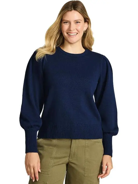 LANDS' END Drifter Puff Sleeve Crew Neck Sweater - Deep Sea Navy