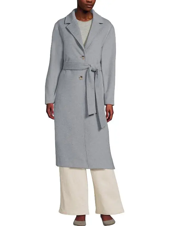 LANDS' END Wool Blend Wrap Coat - Light Gray Heather