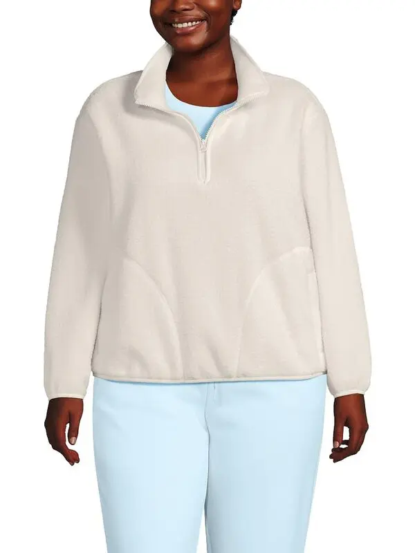 LANDS' END Print Half Zip Cozy High Pile Fleece Pullover - Ivory