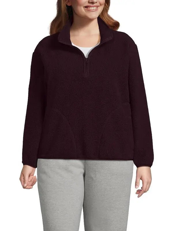 LANDS' END Print Half Zip Cozy High Pile Fleece Pullover - Lush Burgundy