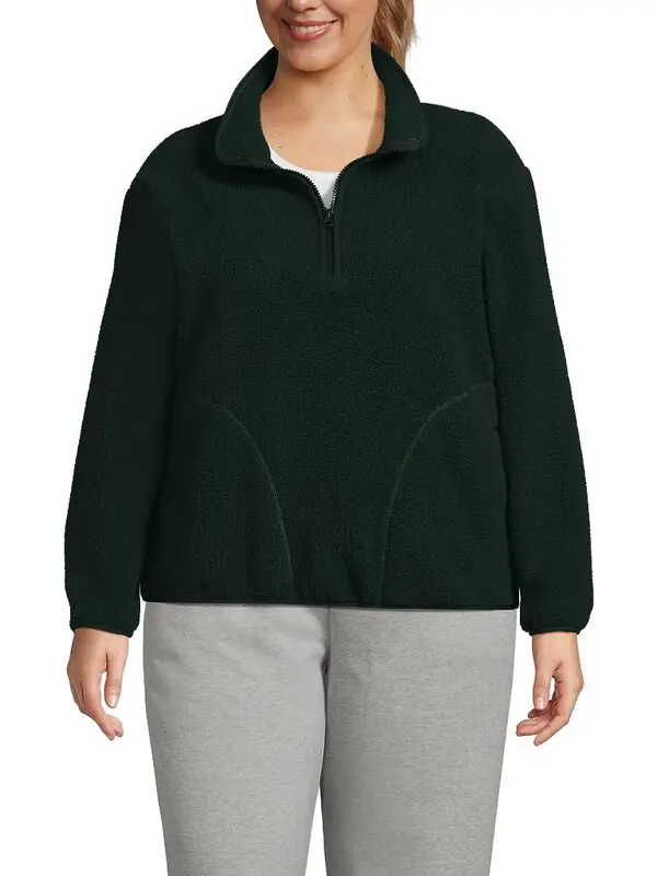 LANDS' END Half Zip High Pile Fleece Pullover - Woodland Forest