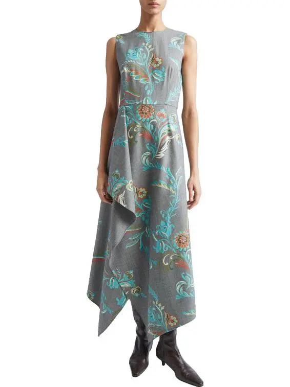 Etro Daffodil Print Sleeveless Dress - Printed Black Base