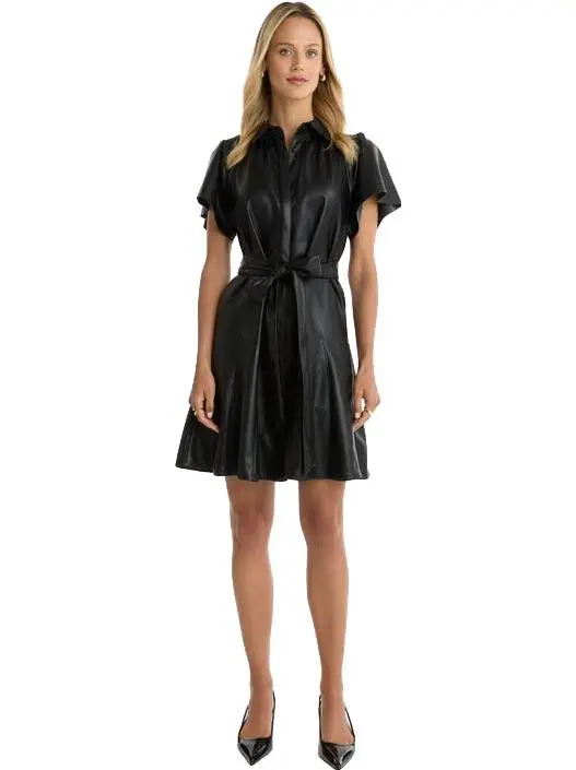 THE NOLI SHOP Devin Leather Ruffle Dress - Black