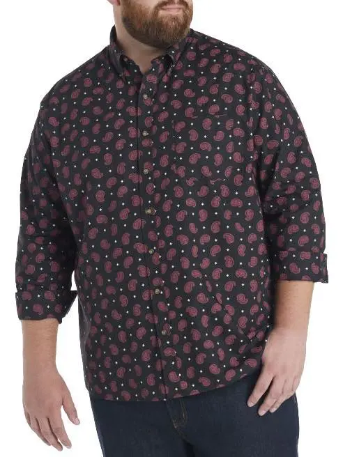 HARBOR BAY BY DXL Big & Tall Easy-care Paisley Print Sport Shirt - Black