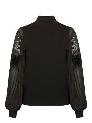 Anne Fontaine Knit Pullover With Embroidered Lace Detail - Black