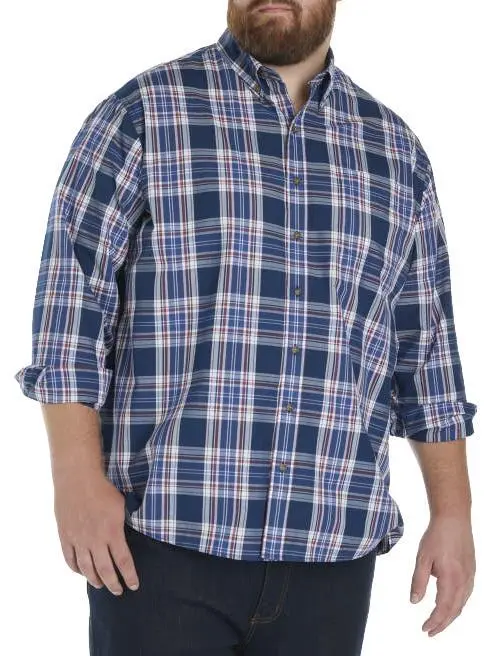HARBOR BAY BY DXL Big & Tall Easy-care Large Plaid Sport Shirt - Blue