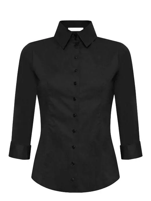 Anne Fontaine Connie Poplin 3/4 Shirt - Black
