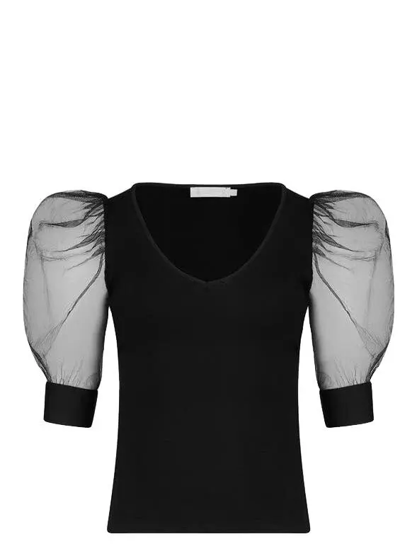 Anne Fontaine Aerial V-neck Top - Black