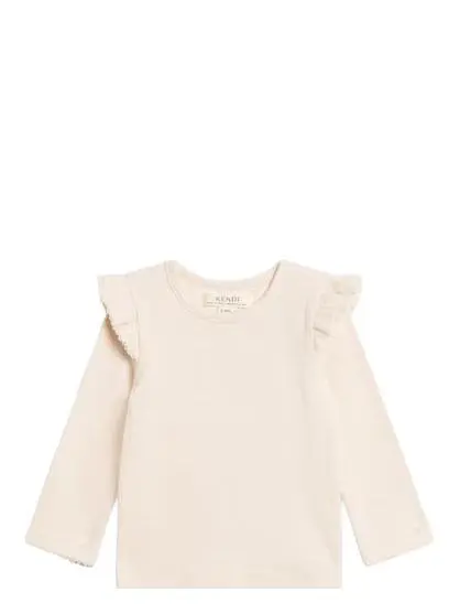 KENDI Rina Ribbed Ruffle Top - Ivory