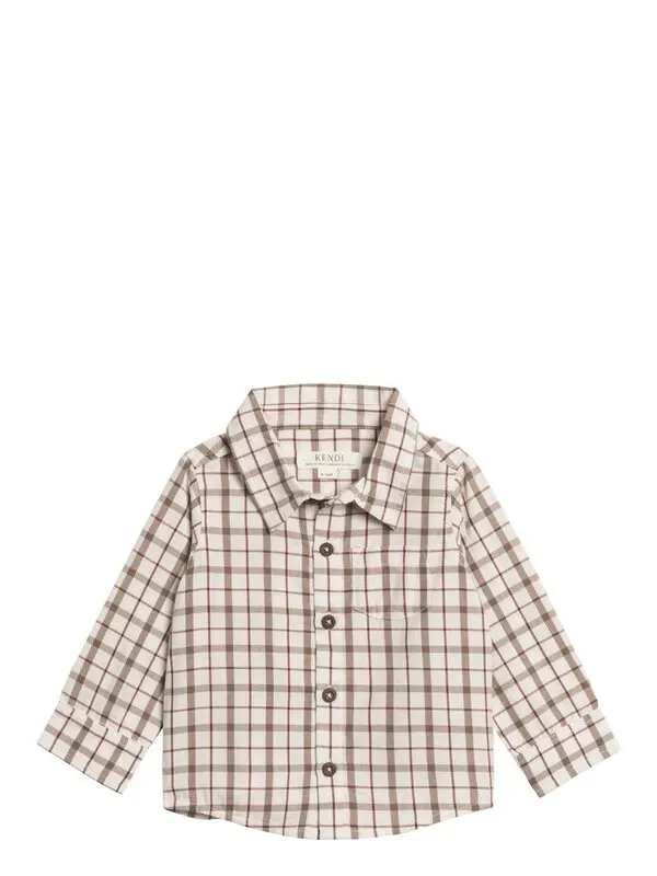 KENDI Earl Poplin Collar Shirt - Taupe Plaid