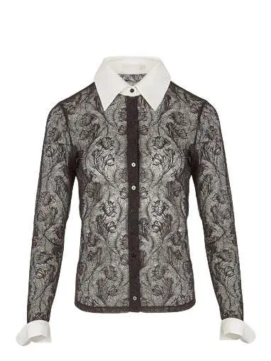 Anne Fontaine Yvonna Long Sleeve Embroidered Lace Shirt - Black