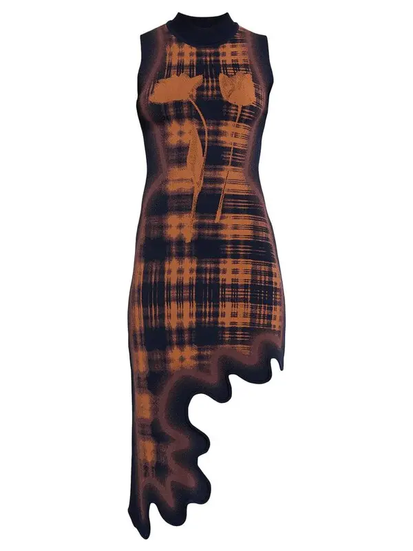 Ph5 Brooklyn Wavy Asymmetric Dress - Brown Navy
