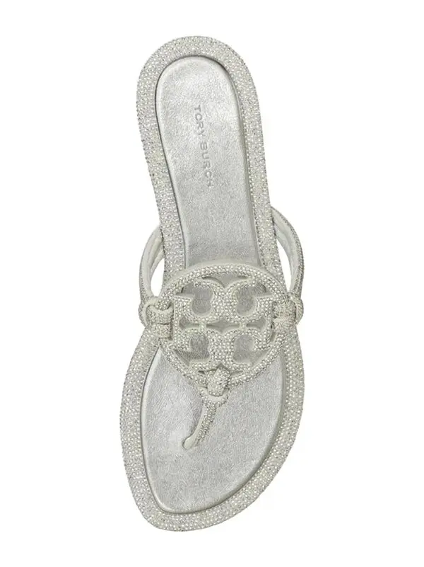 Tory Burch Miller Pave Logo Sandals - Silver