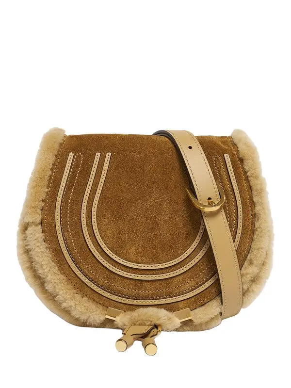 Chloé Marcie Shearling-trim Saddle Crossbody Bag - Summery Be