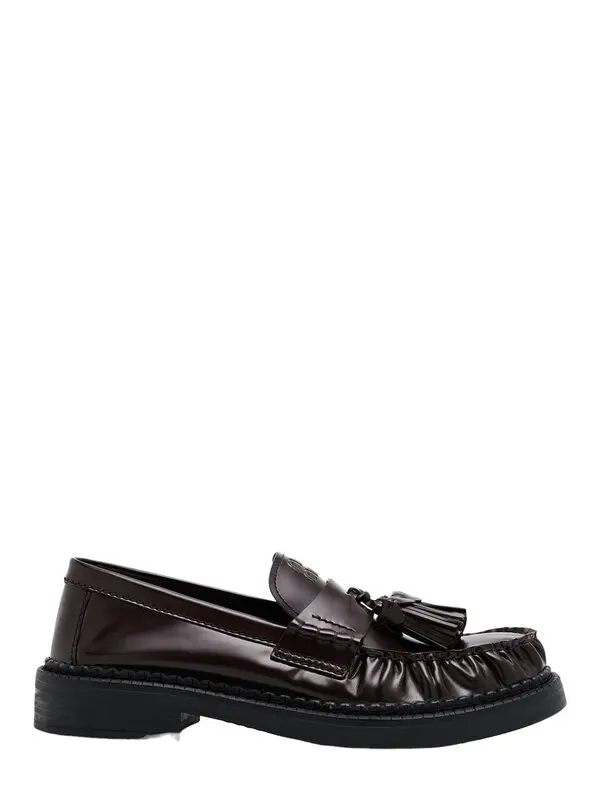 Miu Miu Spazzolato Leather Tassel Loafers - Moro