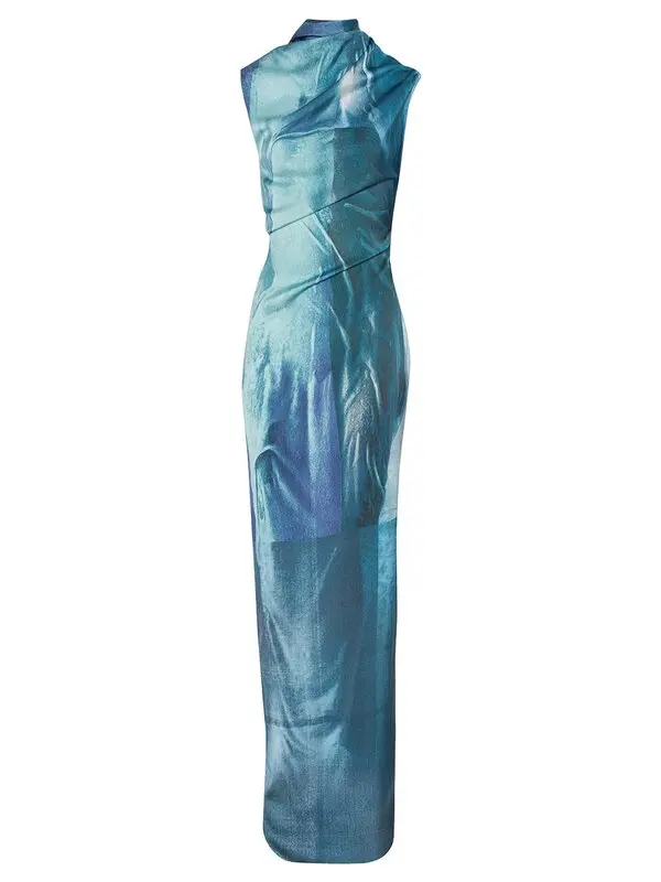 Jean Paul Gaultier Water-print Draped Satin Maxi Dress - Blupat