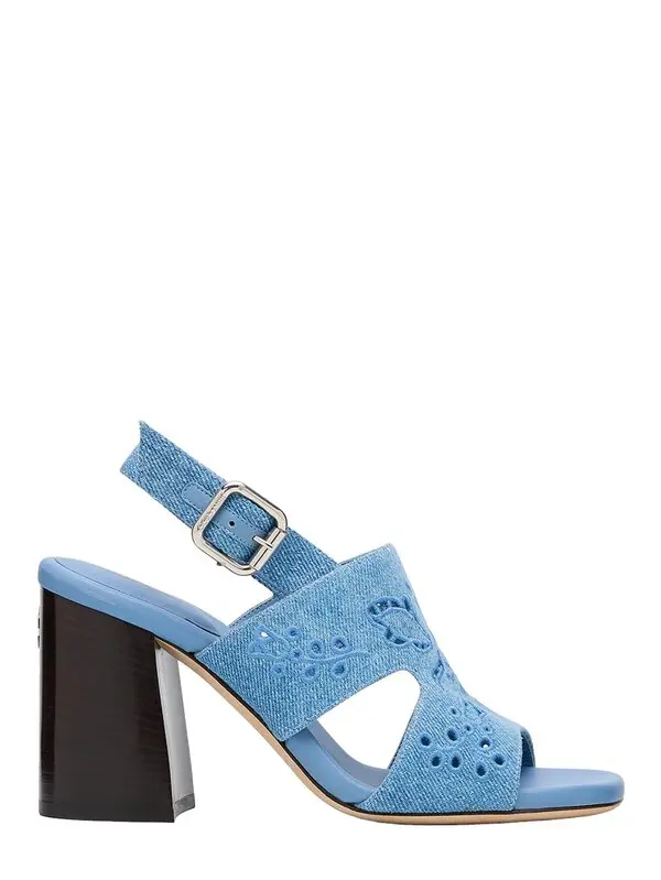 JIMMY CHOO Anaise 85 Embroidered Denim Sandals - Blue