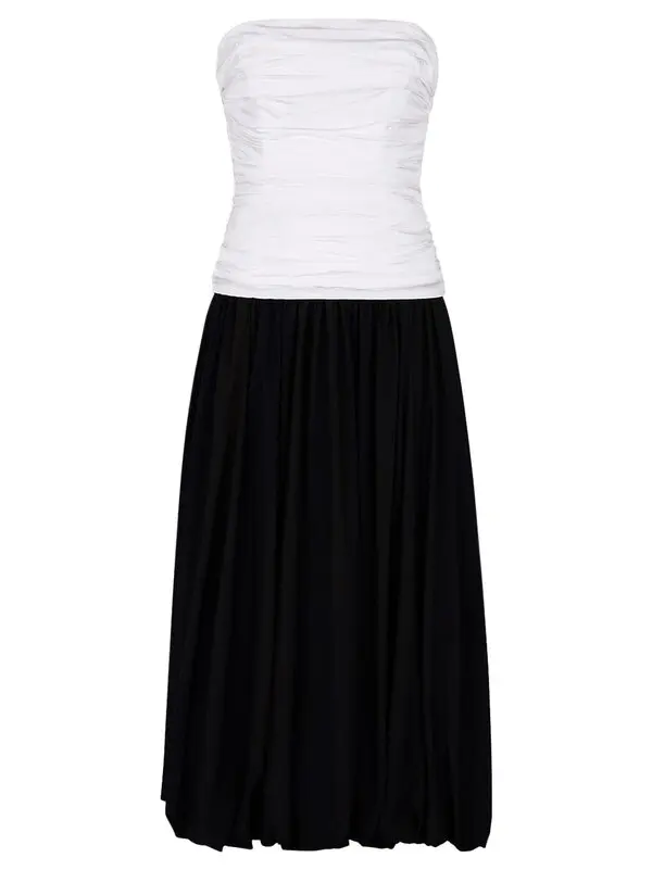 NICHOLAS Despina Strapless Ruched Midi Dress - Ivoryblack