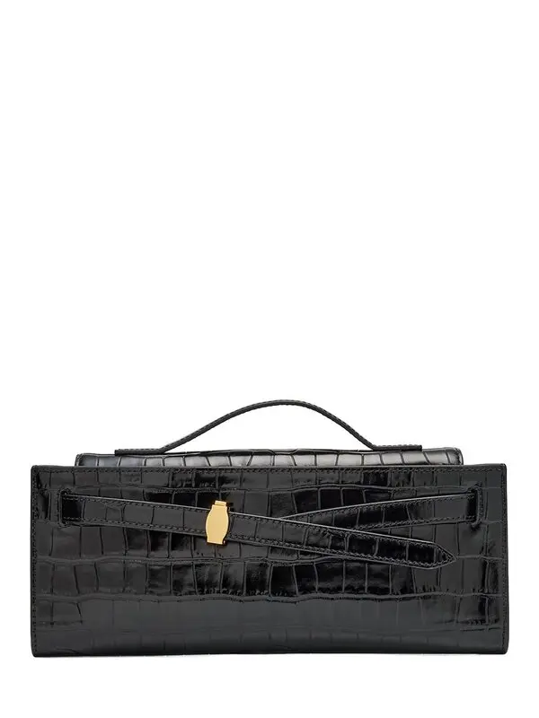 Veronica Beard Croc-embossed Leather Clutch Bag - Black